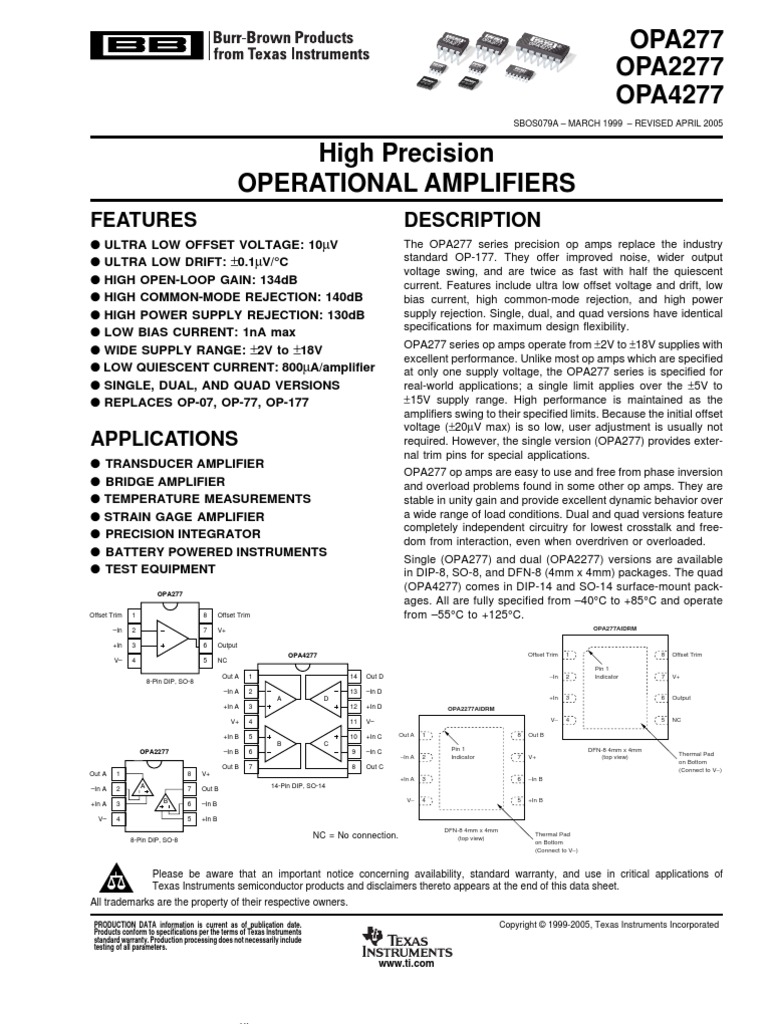 OPA277 OPA2277 OPA4277: Description Features | PDF