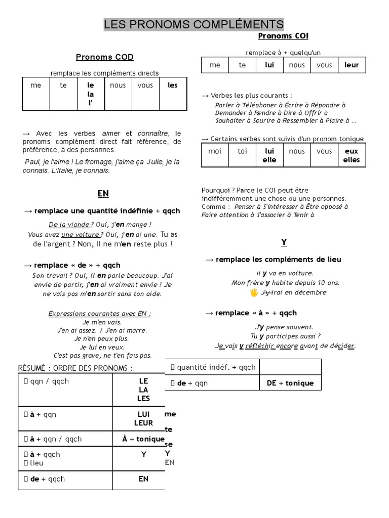 Maîtrisez les pronoms compléments | PDF | Pronom | Complément d'objet