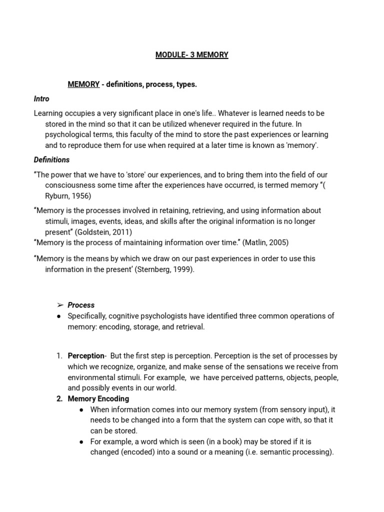 Cognitive Psychology - MEMORY | PDF | Memory | Long Term Memory