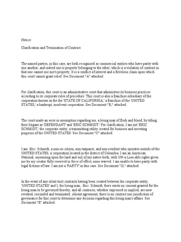 Notice of Clarification and Termination of Contract - Edited | PDF ...