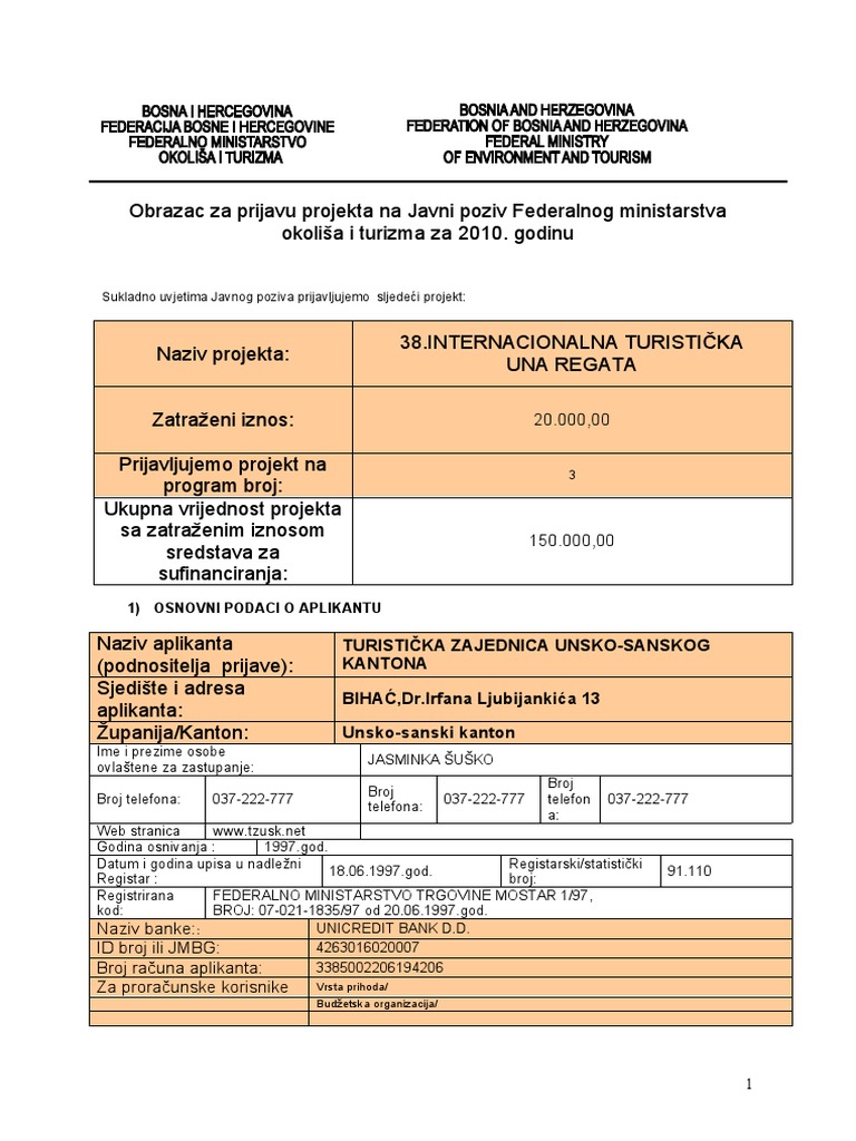 Obrazac Za Prijavu - Una Regata | PDF