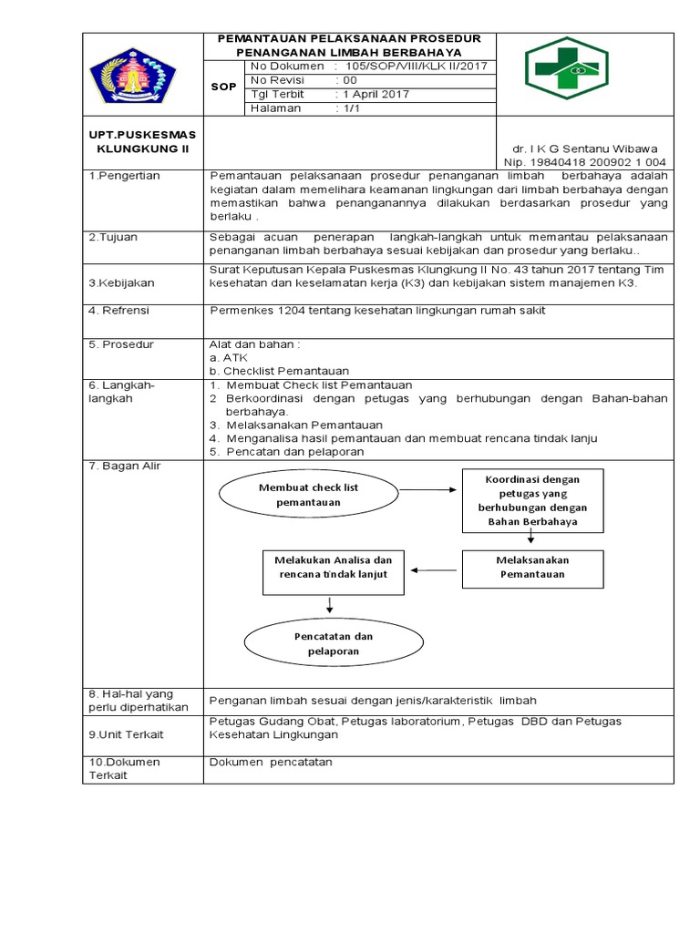 Sop Pemantauan Pelaksanaan Prosedur Penanganan Limbah Berbahaya | PDF