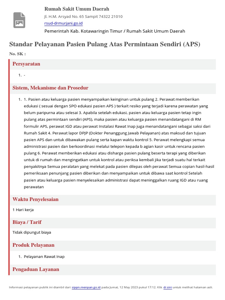 Standar Pelayanan Pasien Pulang APS | PDF