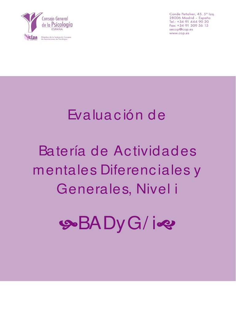 BADyG I PDF | Descargar gratis PDF | Validez (Estadísticas) | Inteligencia