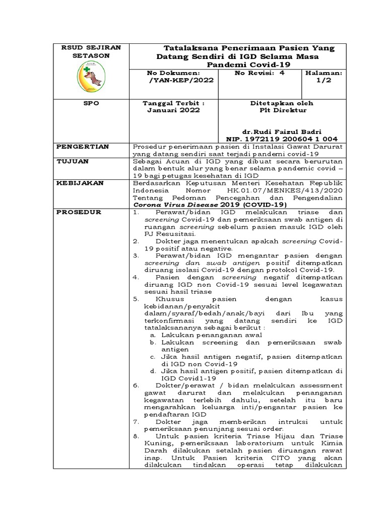 SPO IGD PASIEN YG DATANG SENDIRI Edit | PDF