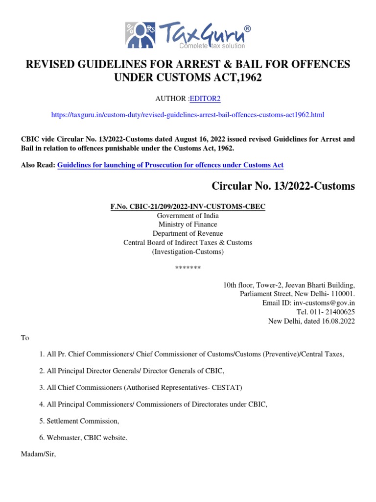 Revised Bail Guidelines for Customs Offences | PDF | Customs | Government