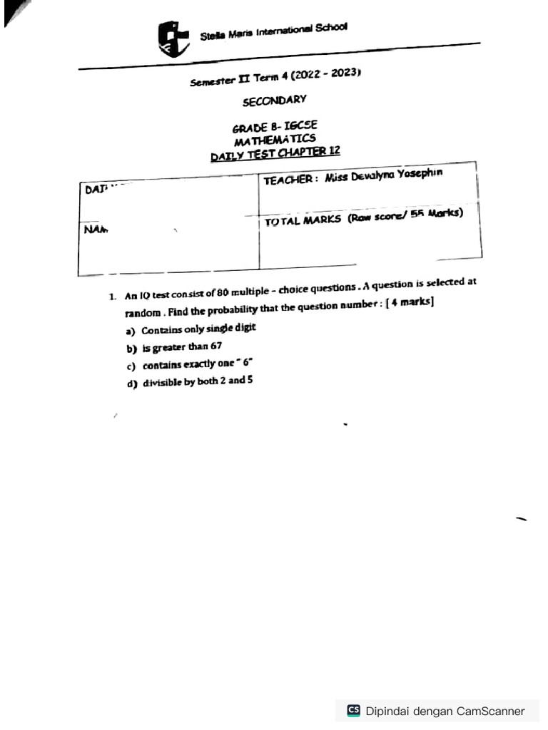 DT Math Grade 8 Probability PDF | PDF
