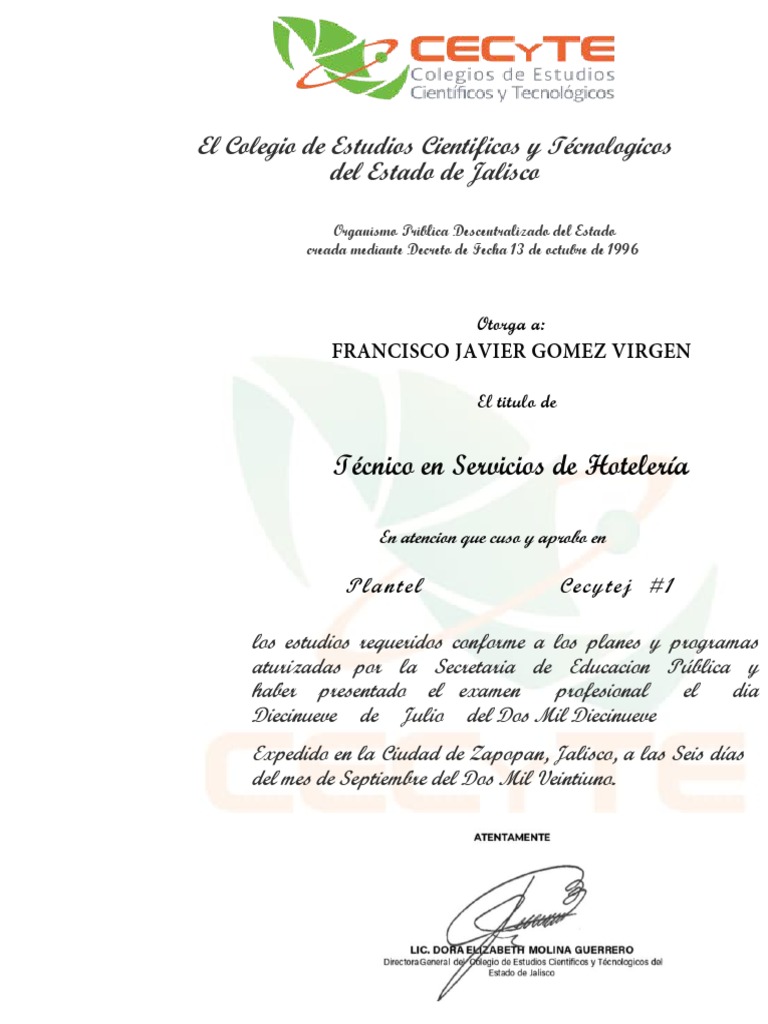 titulo tecnico cecyte 2 | PDF