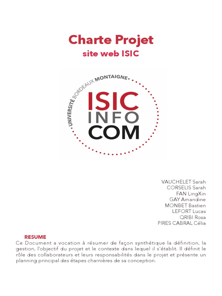 Charte du Projet Web ISIC Bordeaux | PDF | Internet | Internet et Web