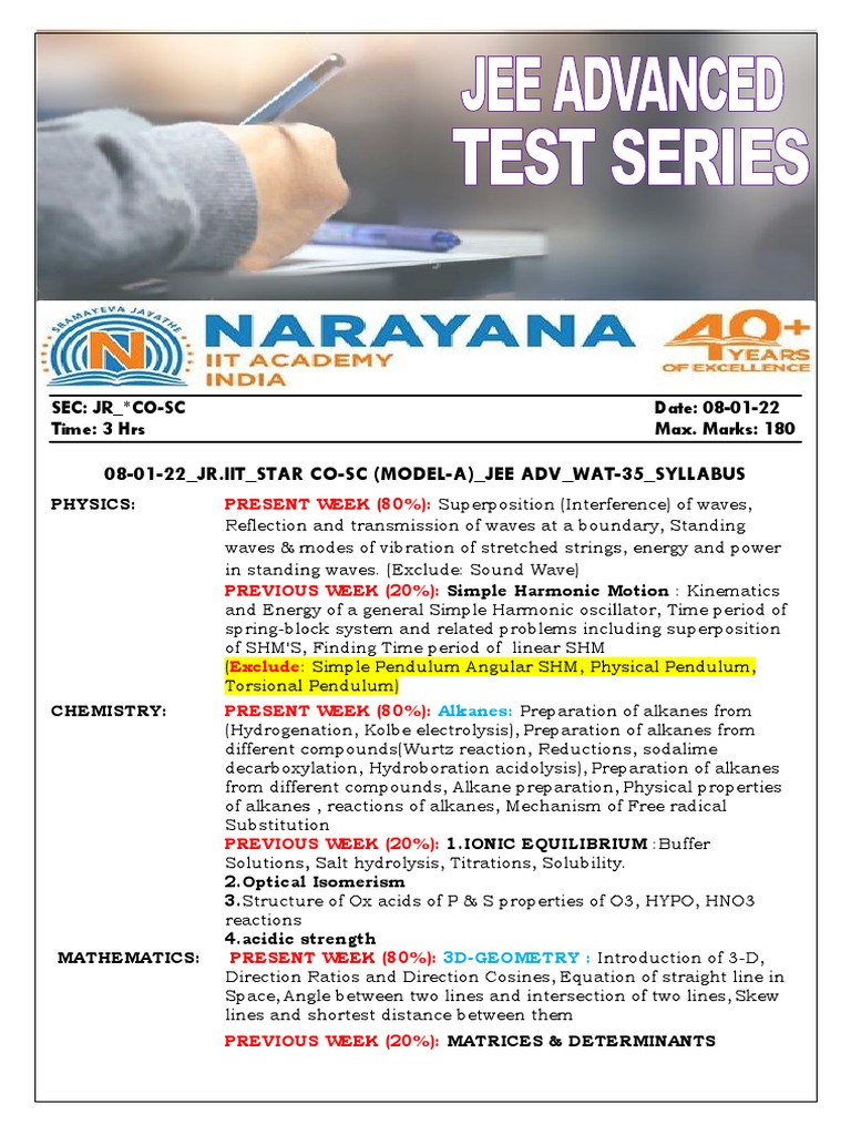 08-01-22 - JR - Iit - (Model-A) - Jee Adv - 2014 (P-Ii) - Wat-35 - QP | PDF | Waves | Chemical ...