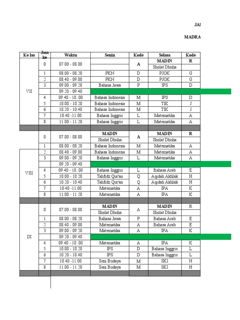 Jadwal Pelajaran Bulan Ramadhan Pdf