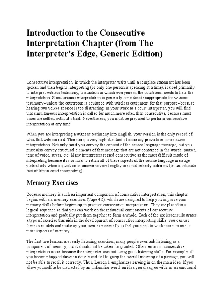 Introduction To The Consecutive Interpretation Memory Excercises | PDF | Language Interpretation ...