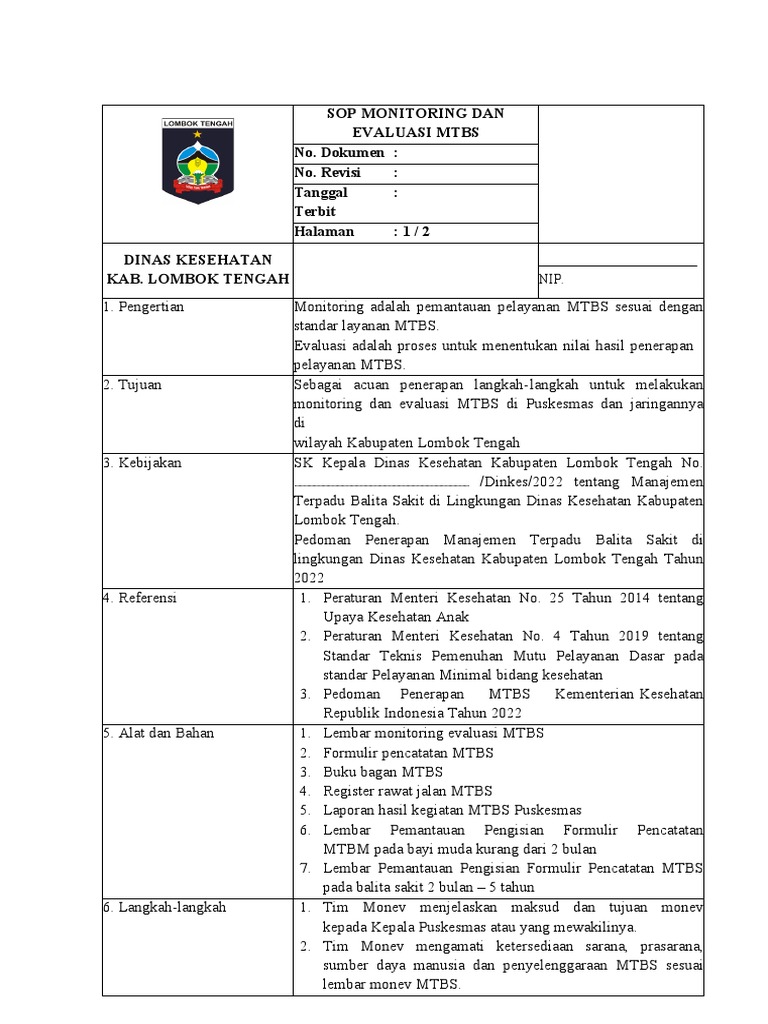 SOP MONEV MTBS DIKES 3 Desember 22 | PDF
