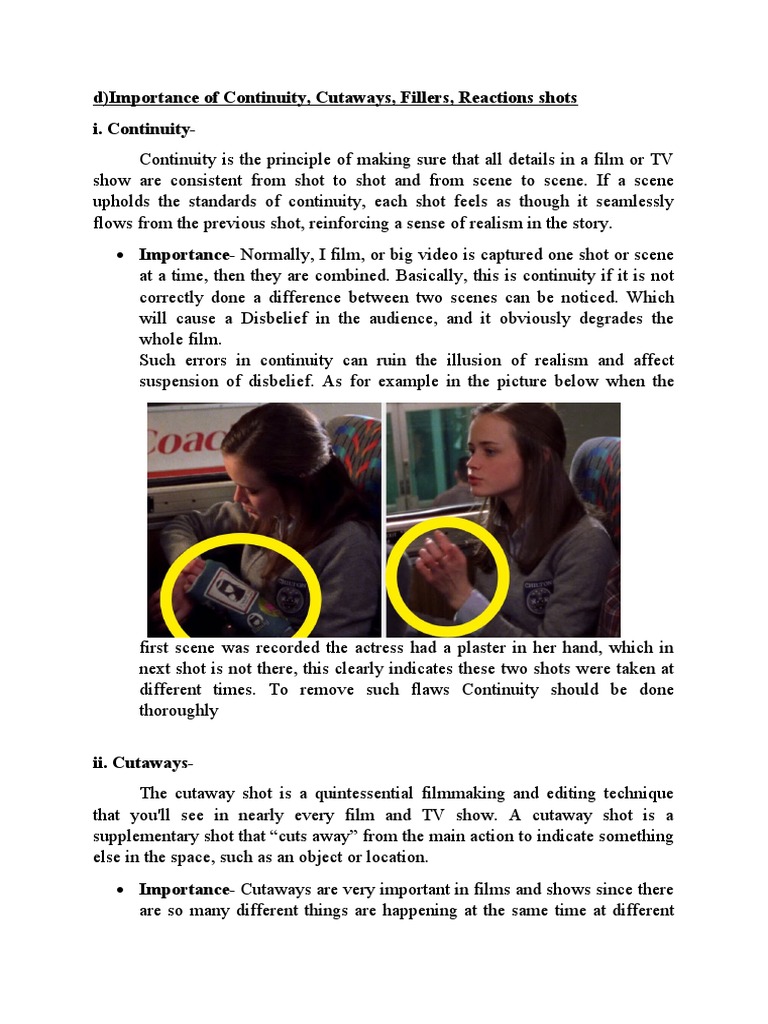 Importance of Continuity, Cutaways, Fillers, Reactions shots.docx | PDF