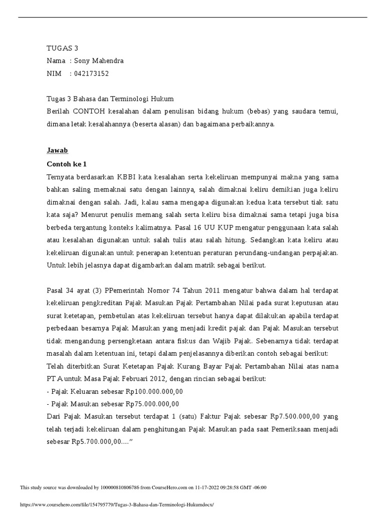 Tugas 3 Bahasa Dan Terminologi Hukum | PDF