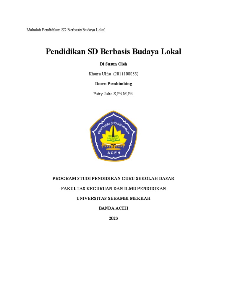 Pendidikan SD dan Budaya Lokal | PDF | Karier & Perkembangan | Sains ...
