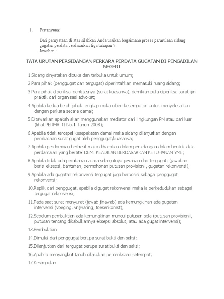 Proses Sidang Gugatan Perdata | PDF