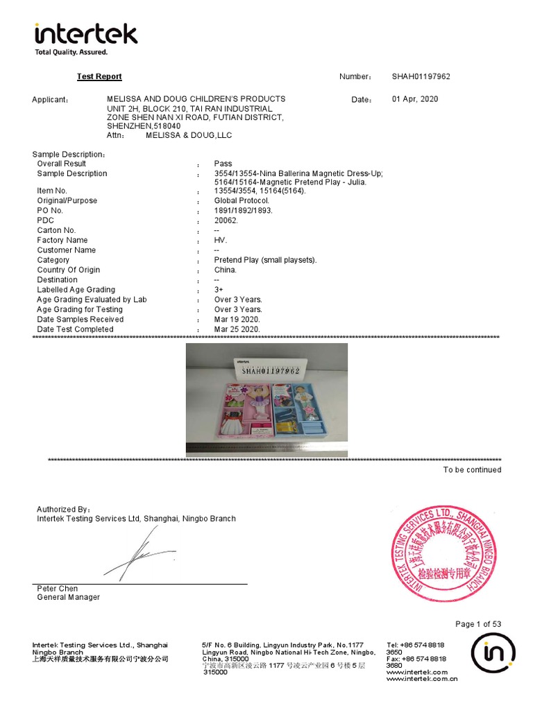 Test Report: Intertek Testing Services LTD., Shanghai Ningbo Branch | PDF