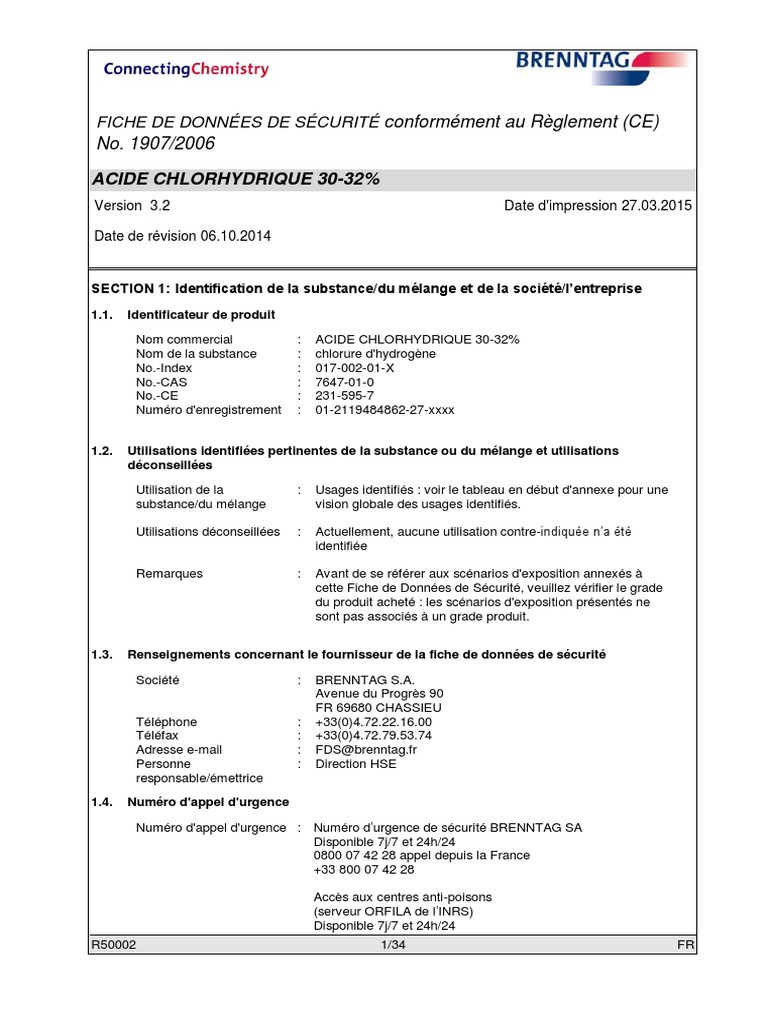 06 - FDS Acide Chlorhydrique 32% | PDF