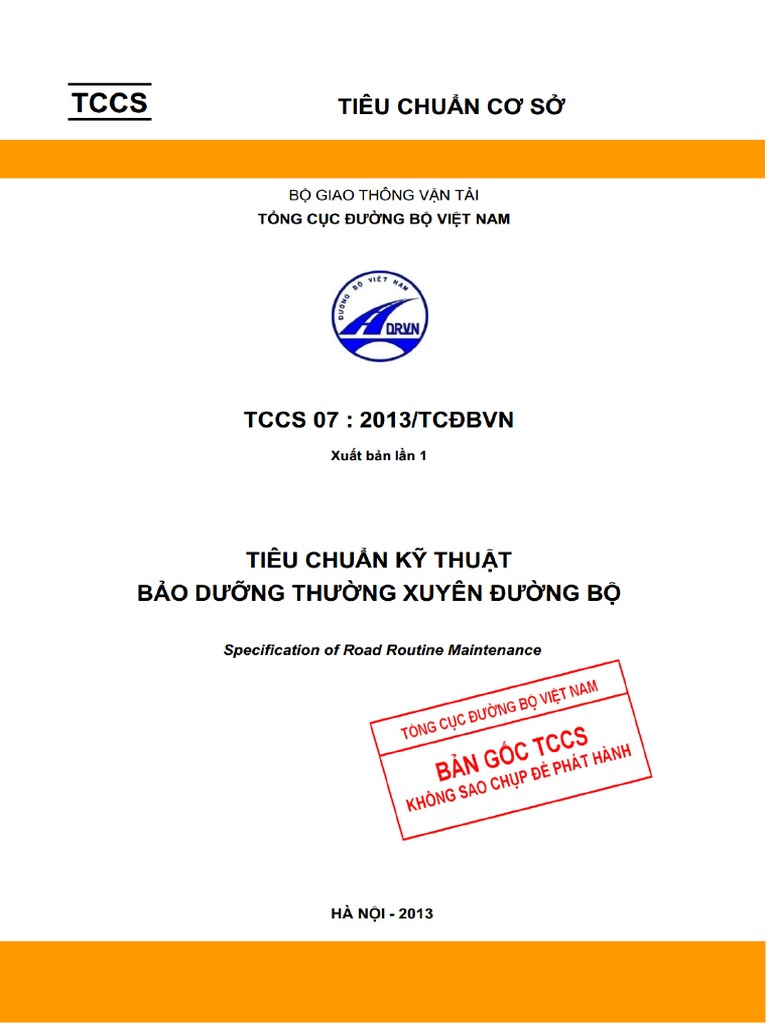 TCCS 07 2013 Tieu Chuan Ky Thuat Bao Duong Thuong Xuyen Duong Bo | PDF