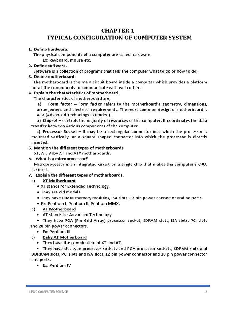 II Puc CS 1st and 4th Chapters Notes | PDF | Random Access Memory ...