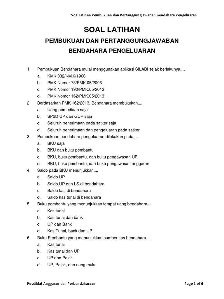 Soal Latihan BP APBN - Pembukuan | PDF | Pengelolaan Keuangan & Uang