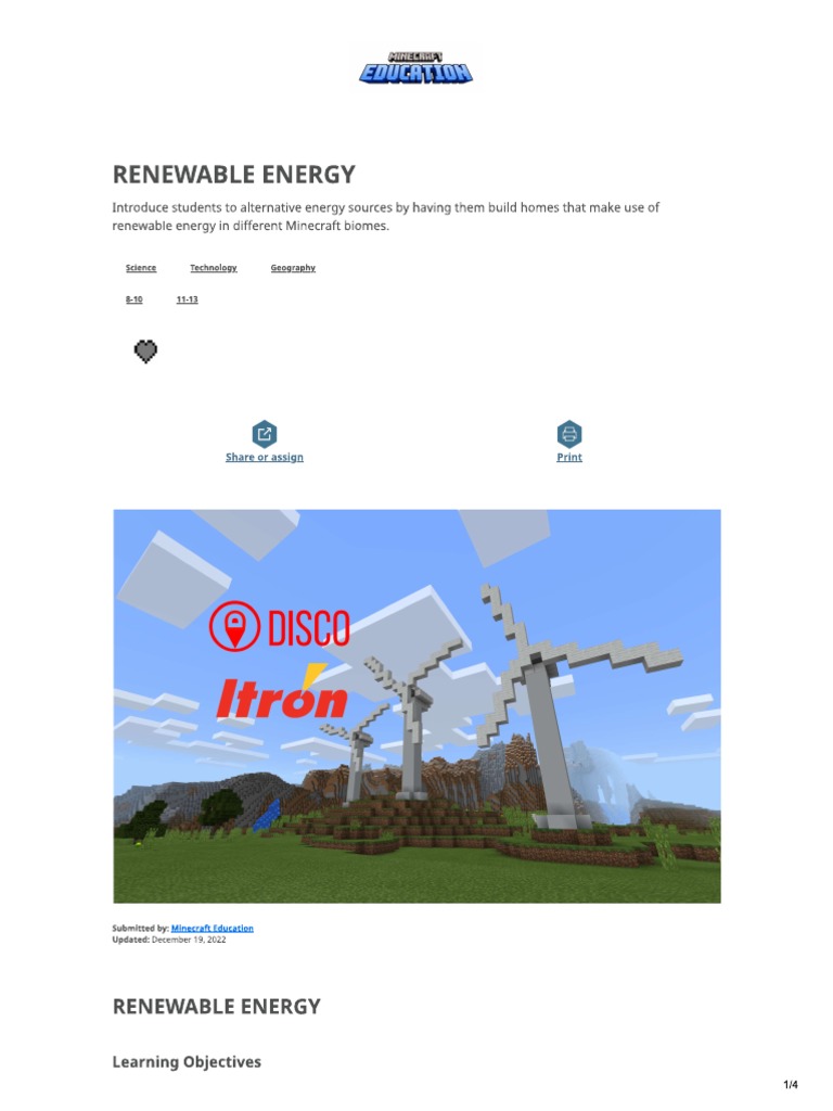 Lesson Plan Minecraft Renewable Energy | PDF