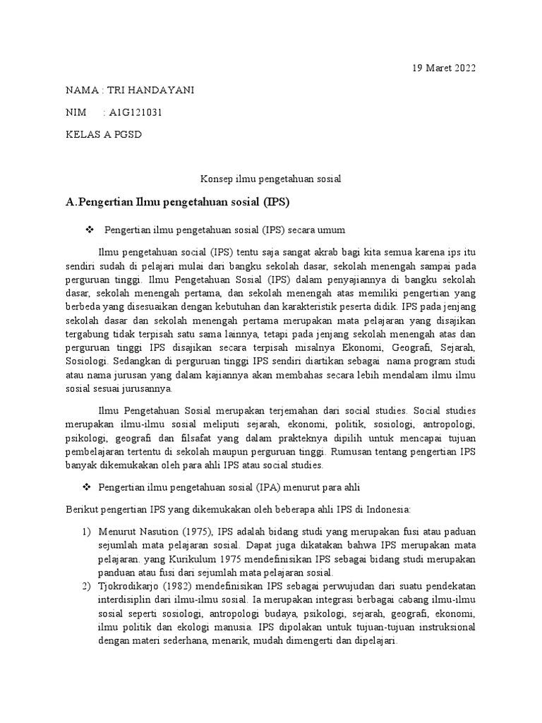 Tugas K.D IPS (TRI HANDAYANI-A1G121031) | PDF | Ilmu Sosial