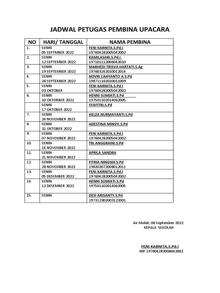 Jadwal Petugas Pembina Upacara | PDF