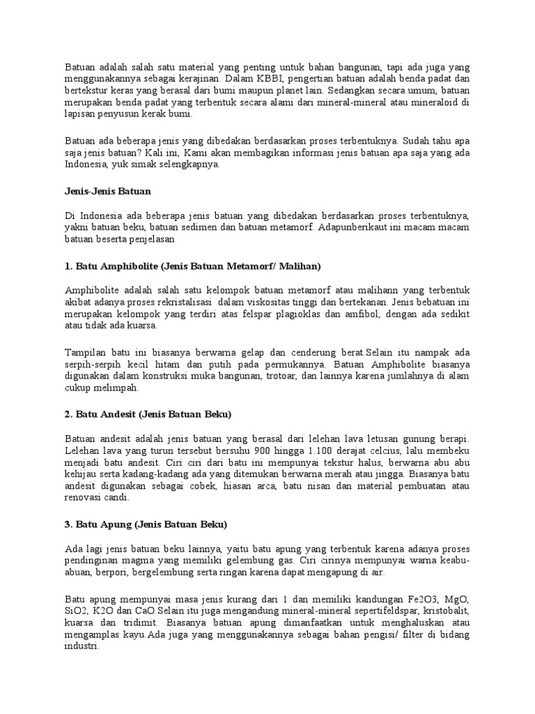 Jenis-Jenis Batuan di Indonesia | PDF | Sains & Matematika