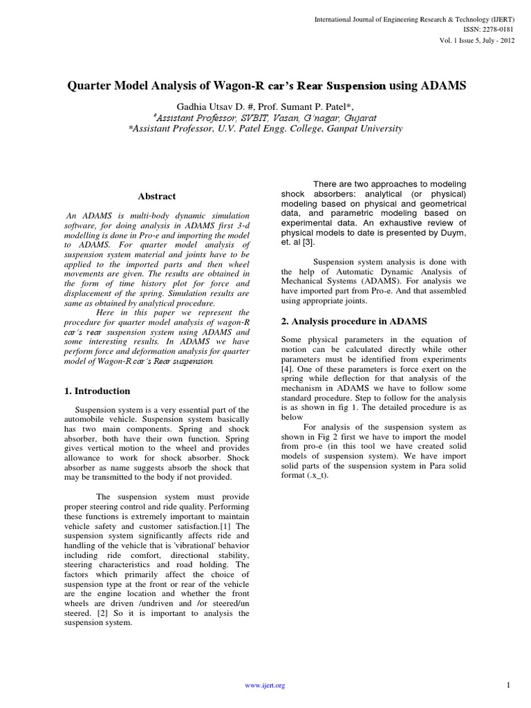 Quarter Model Analysis of Wagon-R Car's Rear Suspension Using ADAMS Software: A Procedure and ...