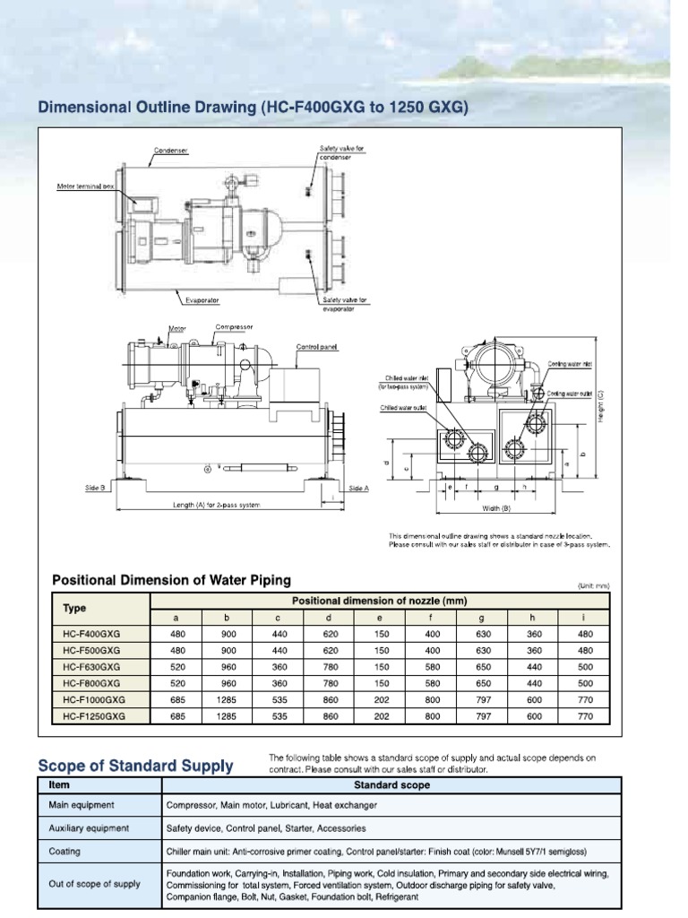 Hitachi Chiller Dimensioning Drawing PDF | PDF
