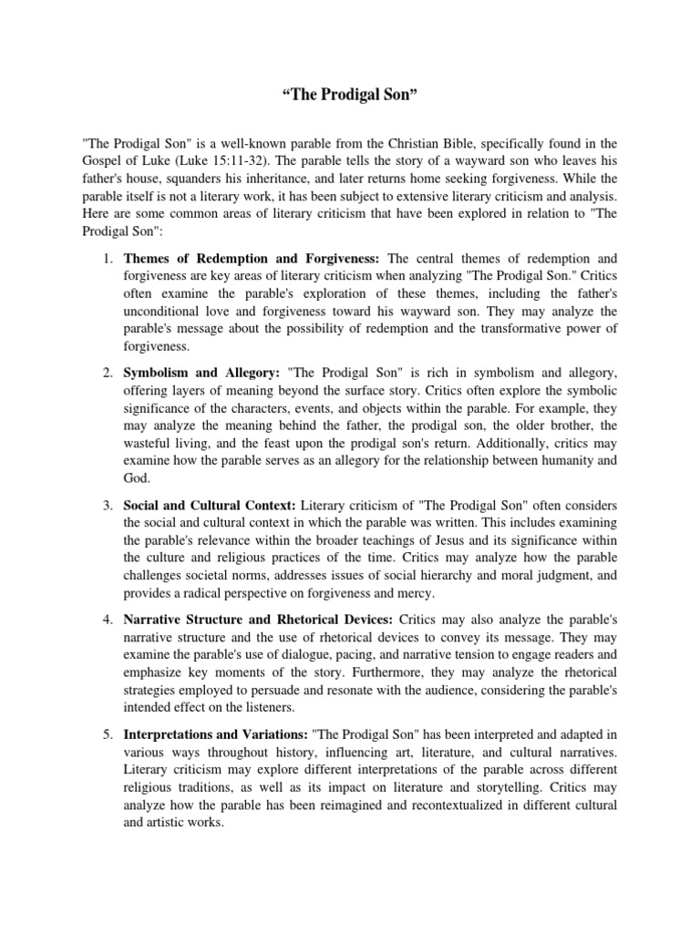 The Prodigal Son | PDF | Parable | Narrative