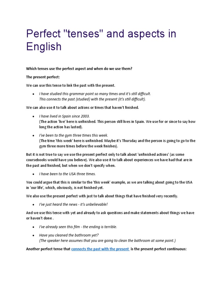 Understanding Perfect Tenses in English | PDF | Grammatical Tense ...