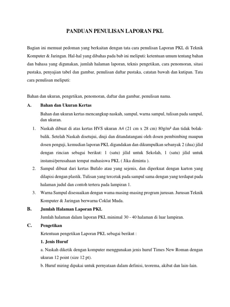 Panduan Penulisan Laporan PKL PDF | PDF