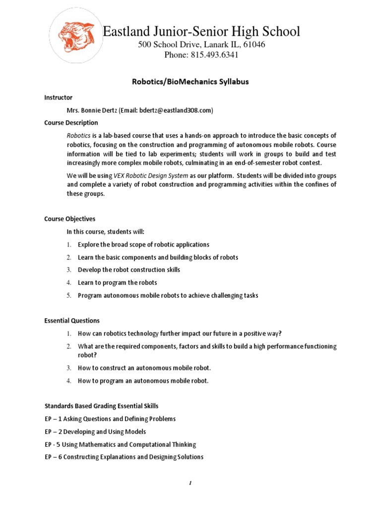 Robotics Course Syllabus at Eastland High | PDF | Robotics | Robot