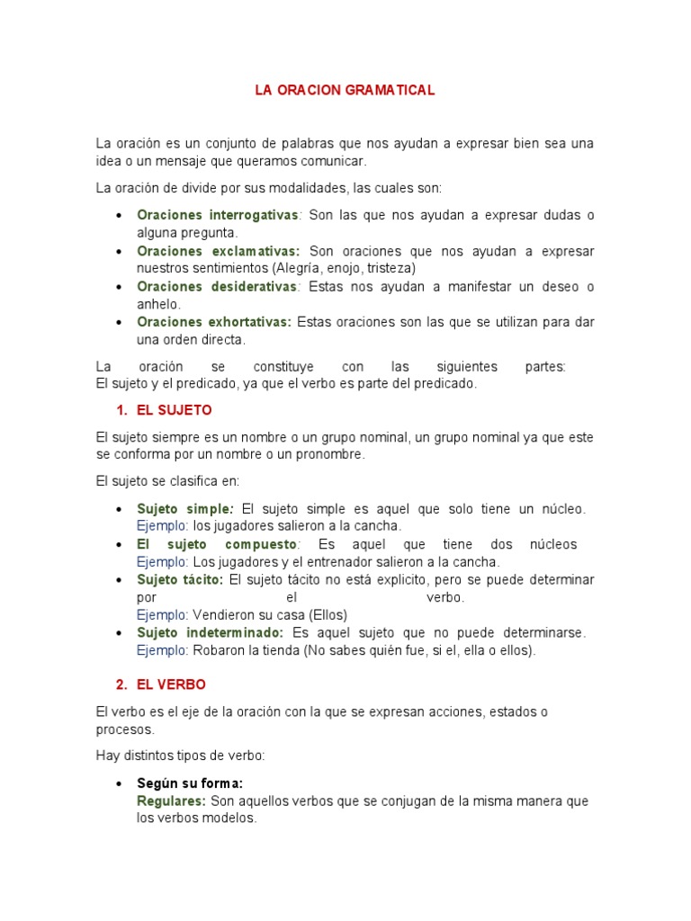 La Oracion Gramatical | PDF
