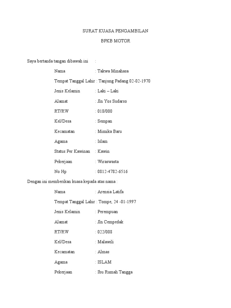 Surat Kuasa Pengambilan | PDF