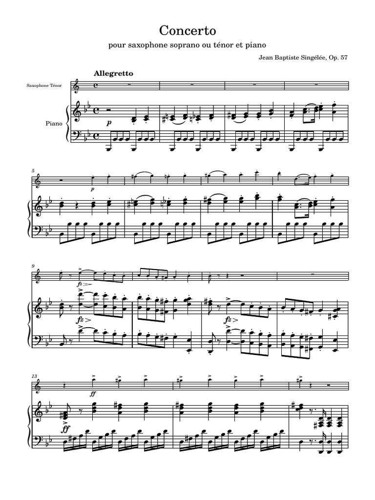 SINGELÉE - Concerto Pour Saxophone Ténor Et Piano, Op. 57 | PDF