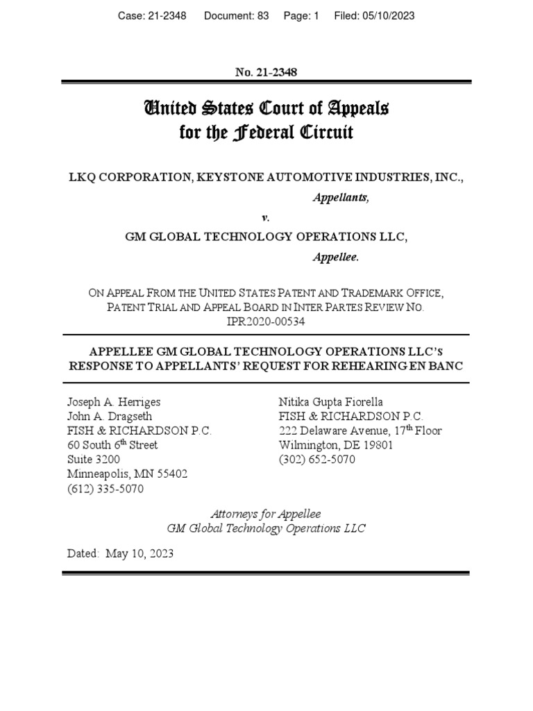 LKQ v. GM: Design Patent Obviousness Appeal | PDF | Intellectual Works ...