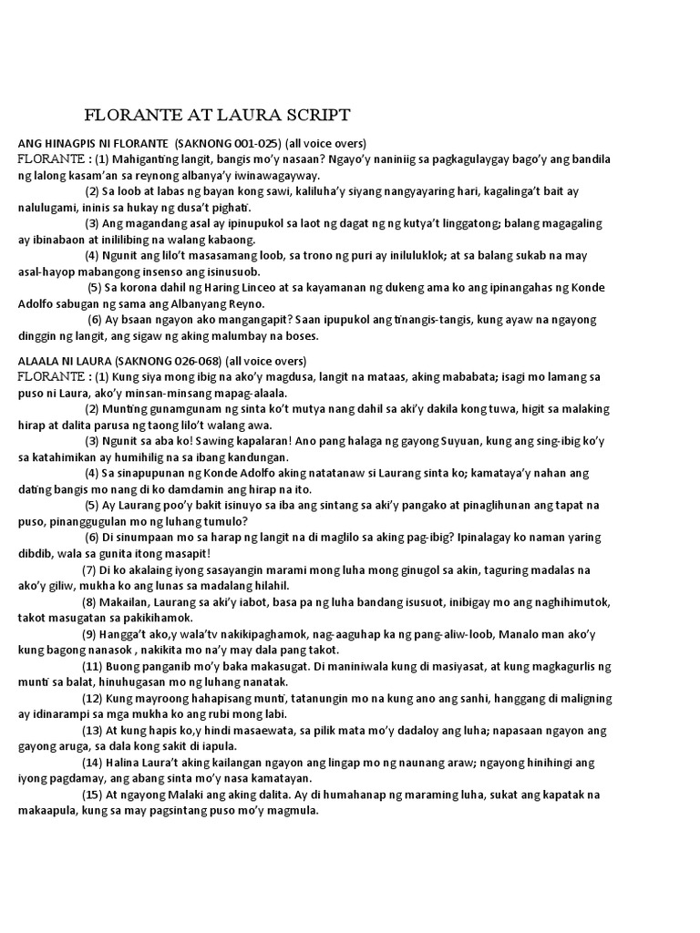 Florante at Laura Script | PDF