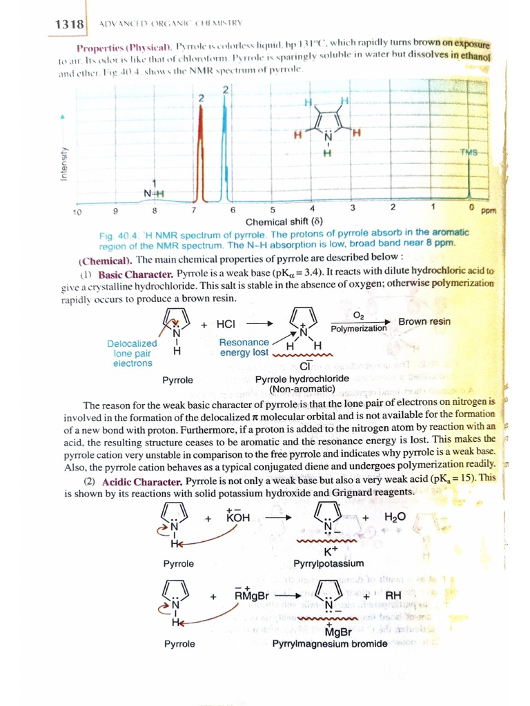 Acidic and Basic Character of Pyrrole | PDF