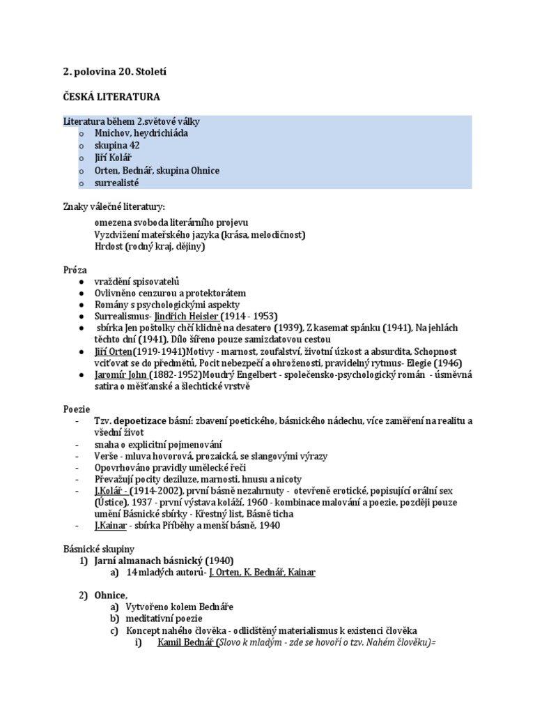 Ceska Lit. 2. Pol. 20. Stol. | PDF