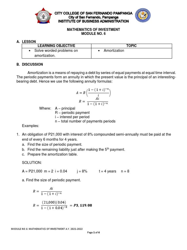 Mathematics of Investment 6 | PDF