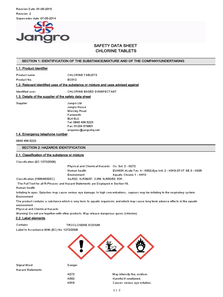 MSDS Klorin (Chlorine) | PDF | Dangerous Goods | Firefighting