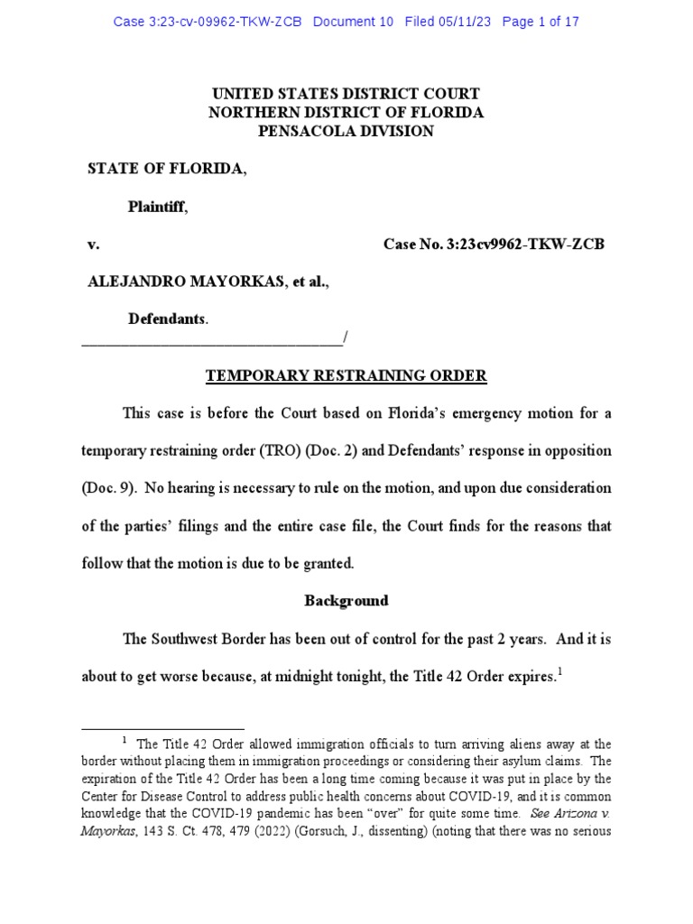 Temporary Restraining Order | PDF | Injunction | United States Border ...