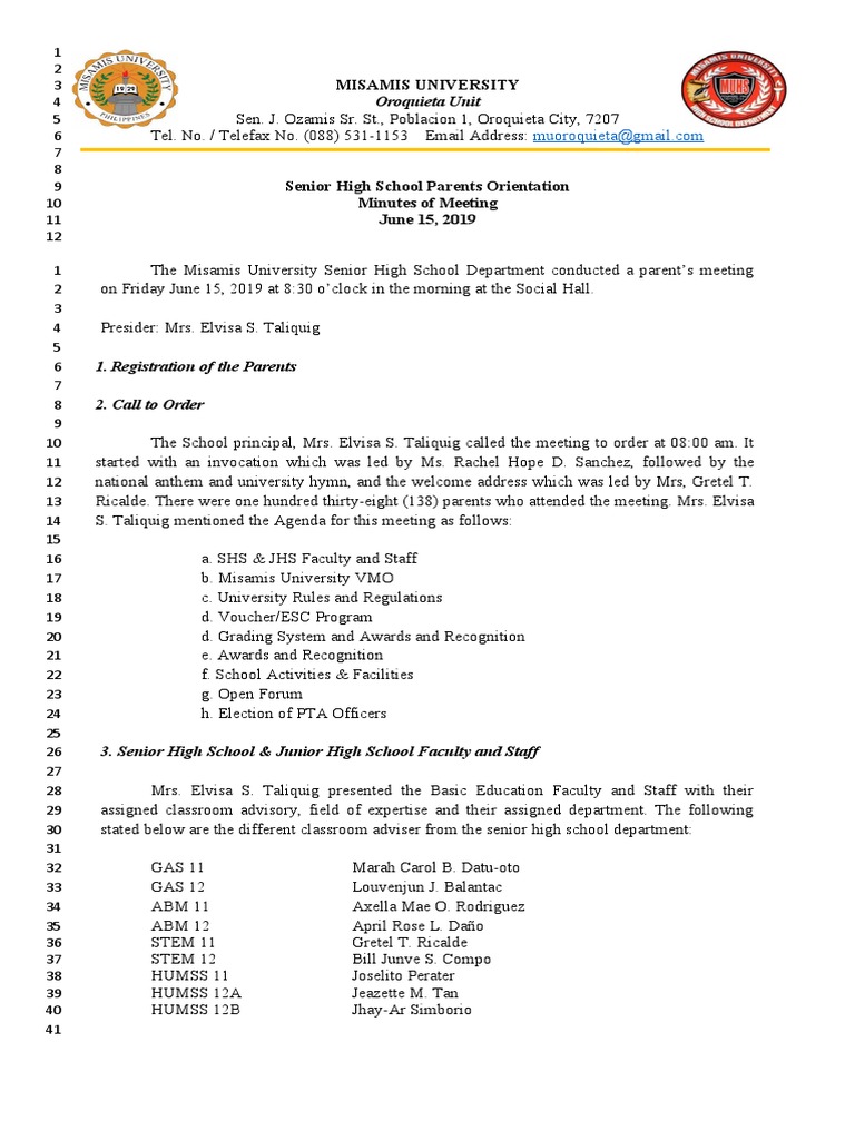Minutes-of-Meeting-Orientation-SHS.docx | PDF