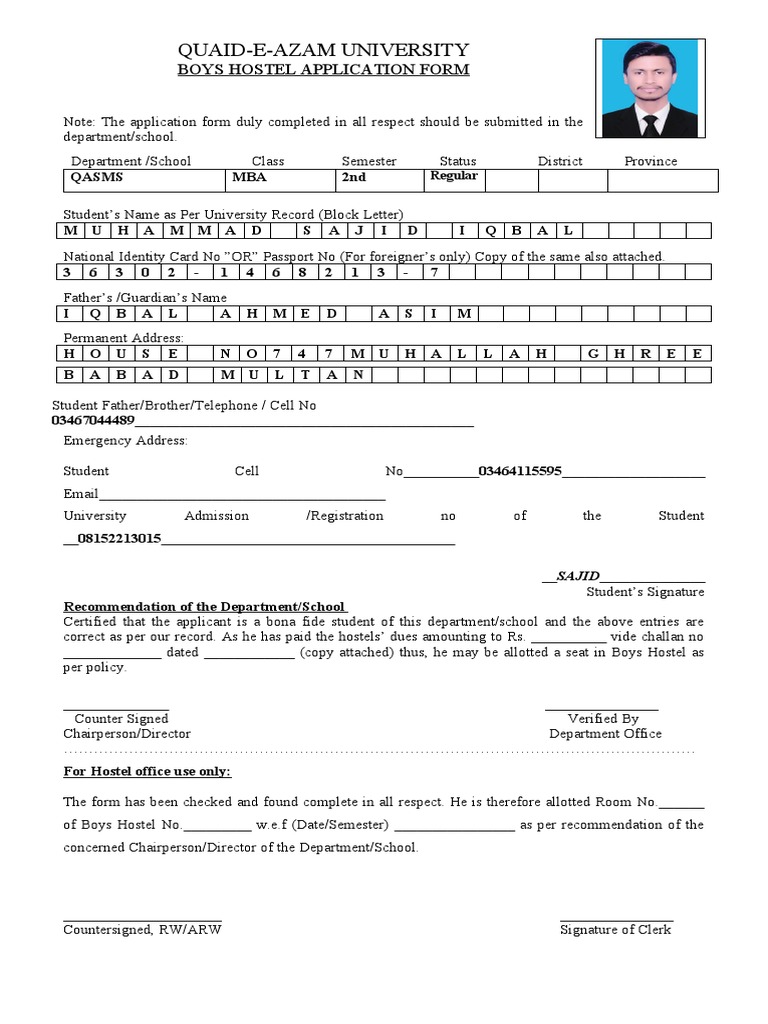 Hostel Application Form 31-03-23 | PDF