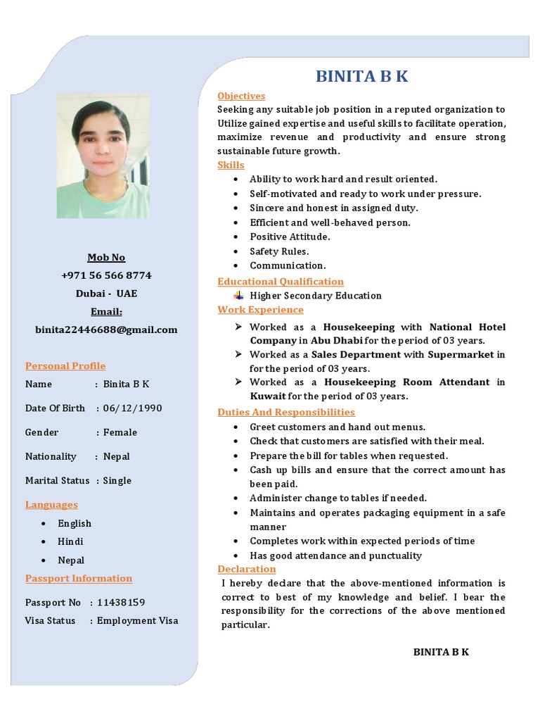 Binita B K - CV | PDF | Career & Growth