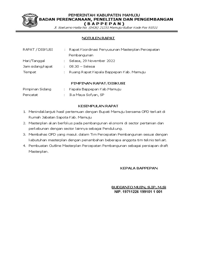 Notulensi Rapat | PDF